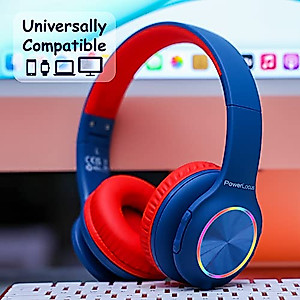 PowerLocus Kids Headphones, Bluetooth Headphones Over Ear for Kids with LED Lights, 94db Volume Limited Headphone, Micro SD/TF, Foldable with Hi-Fi Stereo, Built-in Mic for School/Tablet/Travel (Red)