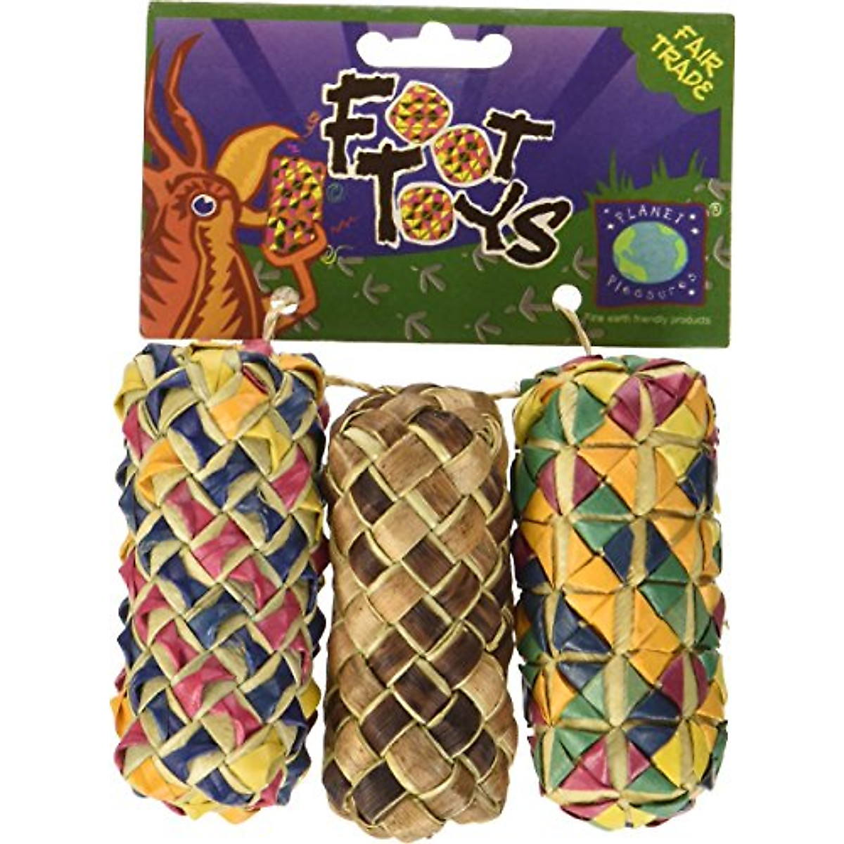 Planet Pleasures Woven Cylinder Foot Toy (3 Pack), Small