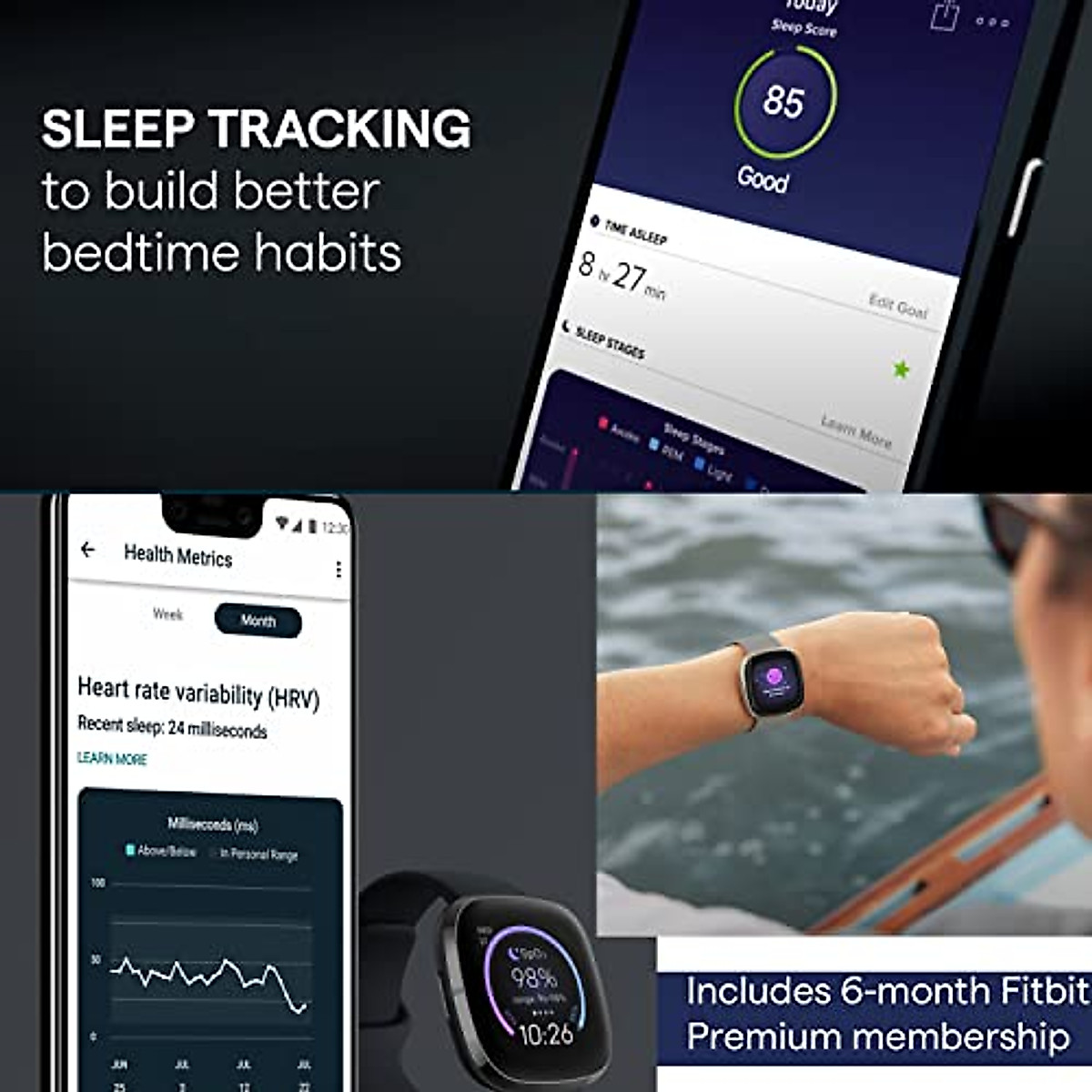 Fitbit Sense Advanced Smartwatch (Sage Grey) with Small & Large Bands, Bundle with 3.3foot Charge Cable, Wall Adapter, Screen Protectors & PremGear Cloth Compatible