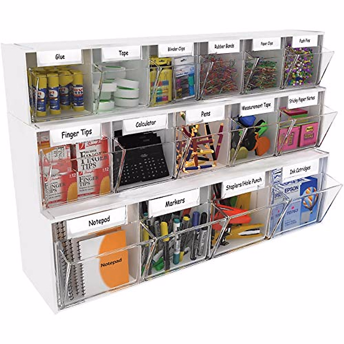 Deflecto Interlocking Multi Storage Organizer Tilt Bin, White