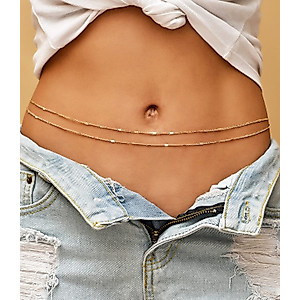 Honsny 2PCS 25-43Inch 18K Gold Plated Waist Chain Minimalist Pearl Belly Body Chain Gold Layered Sexy Bikini Body Chains Waist Jewelry for Women