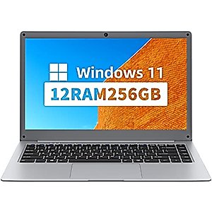 jumper Laptop 14 inch 12GB DDR4 RAM 256GB SSD,Intel Quad Core Celeron N4100, Windows 11 Thin and Light Laptops Computer, Full HD 1080P Display,HD Webcam,Dual Speakers,2.4/5Ghz WiFi,Long Battery Life