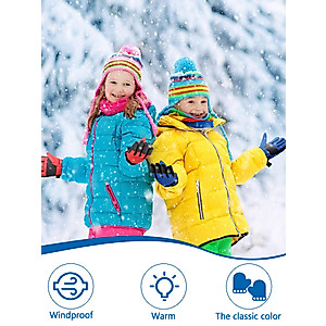 Eurzom 2 Pairs Kids Winter Gloves Waterproof Ski Gloves Windproof Warm Unisex Ski Gloves Warm Snow Gloves with Hook and Loop(Red, Blue, for 6-13 Years)