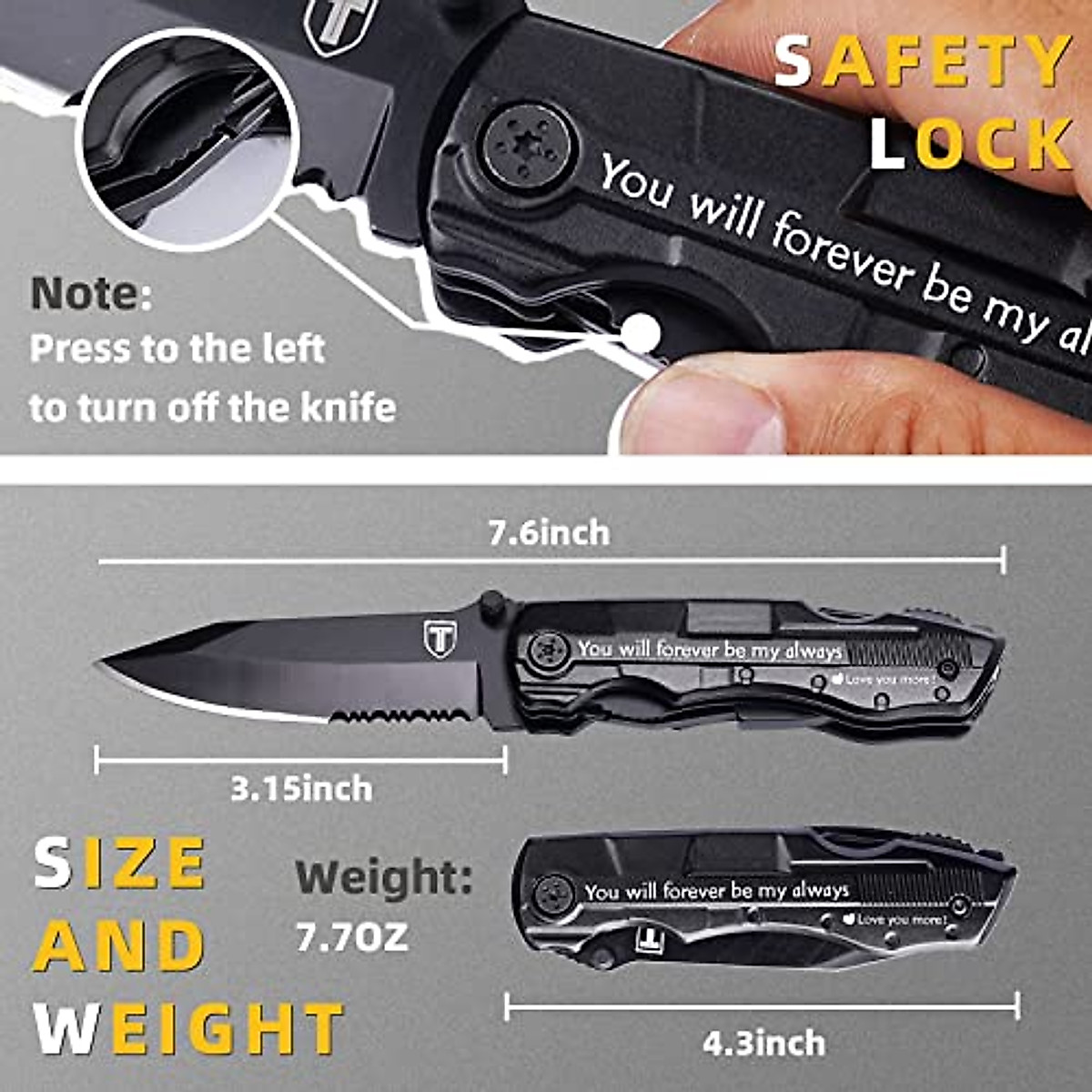 TRSCIND Pocket Knife Engraved Multitool, Love You More, Personalized Gifts for Mens, Unique Anniversary Birthday Gifts for Him husband Boyfriend, Perfect Gifts for Camping Hunting Fishing