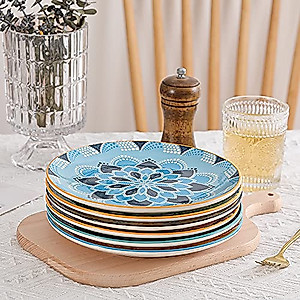 AHX Plate Set 8 Inch - Salad Plates | Dessert Appetizer Plates Colorful - Porcelain Lunch Plates - Set of 6 - Dishwasher and Microwave Safe