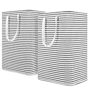 DOKEHOM 80L [2 Pack] Freestanding Laundry Hamper with Handle, Collapsible Large Cotton Storage Basket for Clothes (Grey)