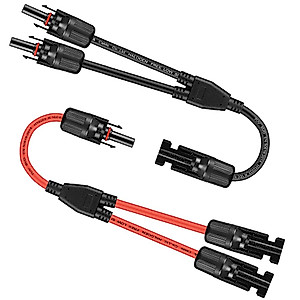 KEYGMA Solar Y Branch Connectors 1 to 2 Parallel Adapter Cable, Wire Plug Tool Kit for Solar Panels (2 Pairs)
