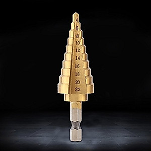 Step Drill Bit, 4-22mm High Speed Steel Hex Shank Step Bit, Cobalt Multiple Hole for Thin Steel Aluminum Plastic Boxes