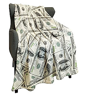 HommomH Fleece Blanket 60" x 80" Beige Funny 100 Dollar Bill Cash Us Cute Things Money Lightweight Fuzzy Cozy Soft Warm Throw for Men Women, Air Conditioning