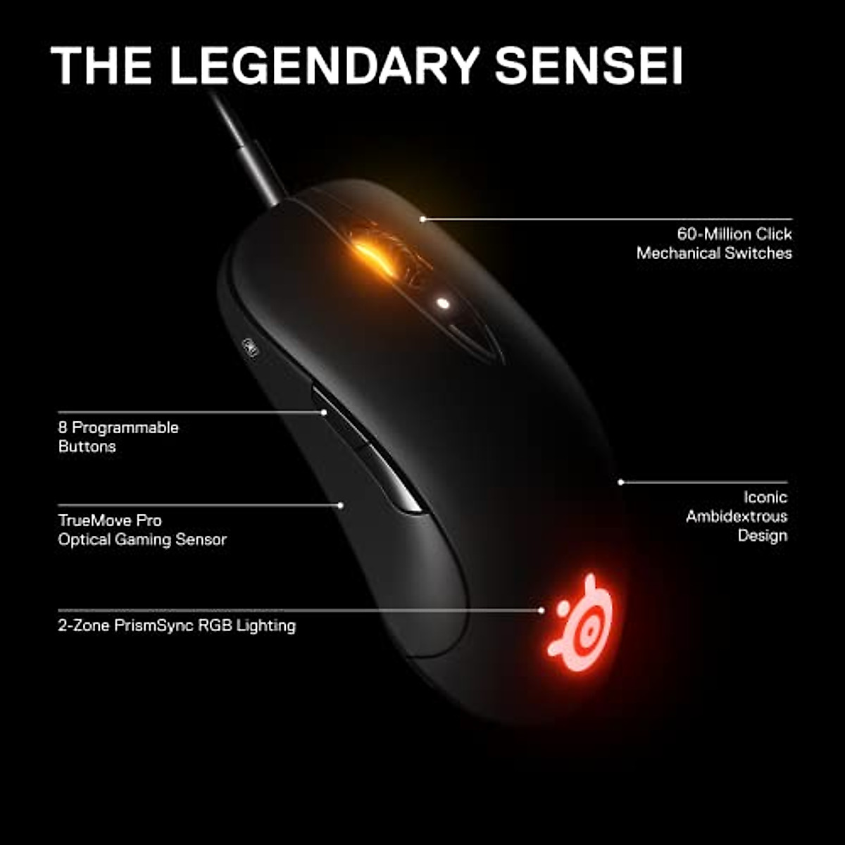 SteelSeries Sensei Ten Gaming Mouse 18,000 CPI TrueMove Pro Optical Sensor Ambidextrous Design 8 Programmable Buttons 60M Click Mechanical Switches – RGB Lighting,Black