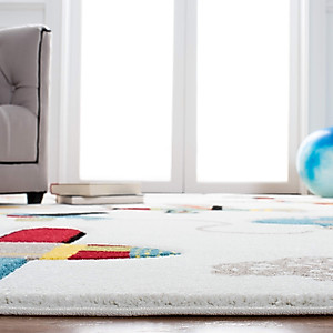 SAFAVIEH Carousel Kids Collection Area Rug - 8' x 10', Ivory & Blue, Non-Shedding & Easy Care, Ideal for High Traffic Areas for Boys & Girls in Playroom, Nursery, Bedroom (CRK167A)