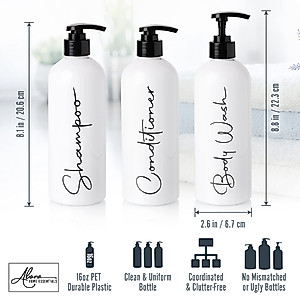 Alora Reusable Face Wash Bottle - Permanent Stylish Labels - 16oz Pump Bottle Dispenser for Face Wash - Empty Plastic Refillable Containers for Shower