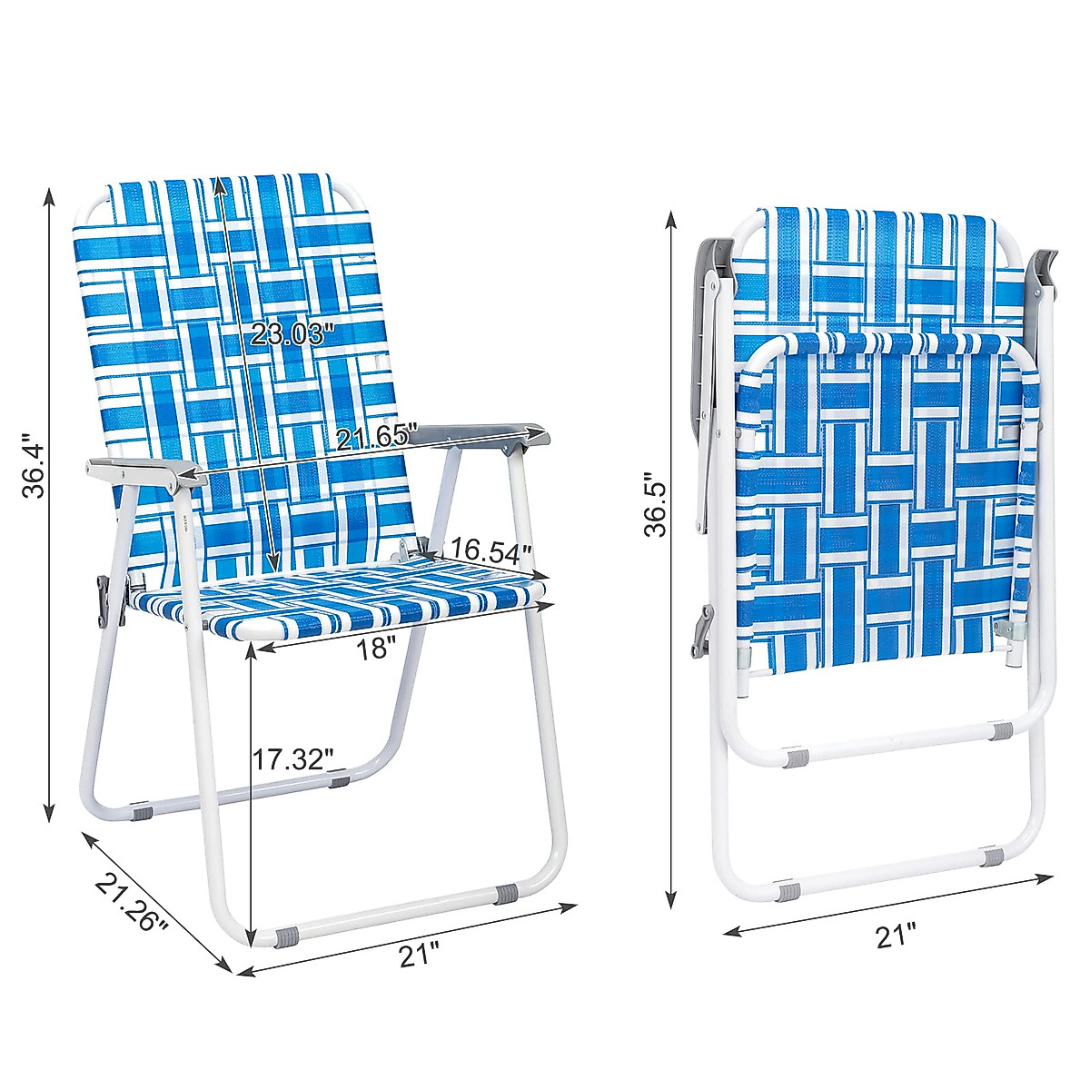 Kcelarec Set of 2 Patio Folding Lawn Chair, Outdoor Beach Portable Webbed Folding Camping Chair for Yard, Garden (Blue 1)