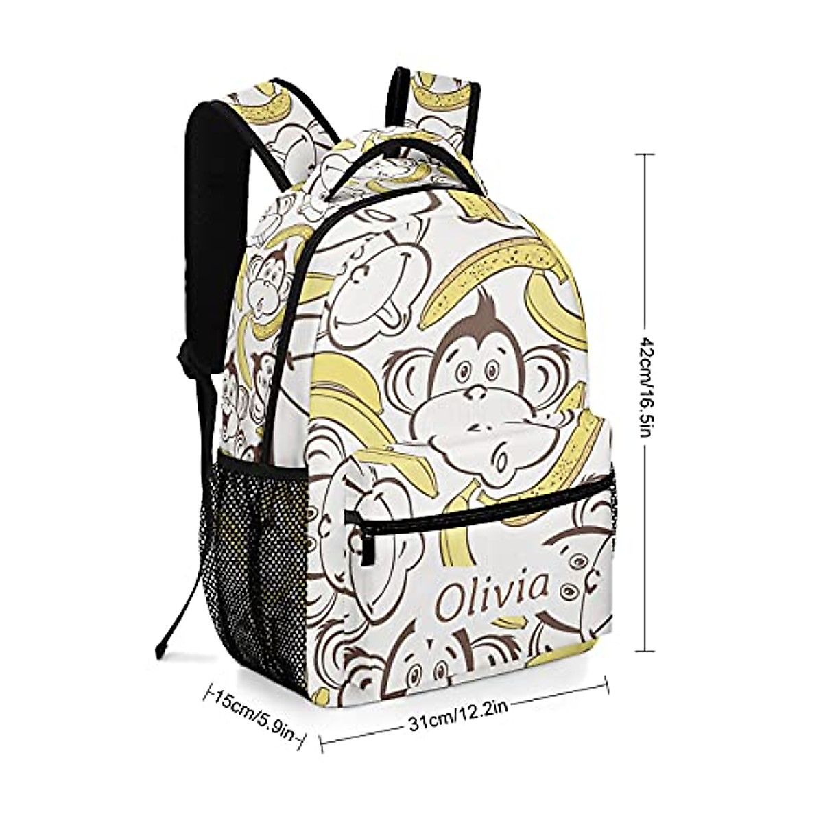 Cute Monkeys Banana Bag Backpack Personalized Name Waterproof for Boys Gift