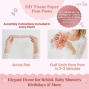 Vidal Crafts 20 PCS Dusty Pink, Rose Gold, Ivory, Pastel Grey, Tissue Paper Pom Poms Kit, 14", 10", 8", 6", Tissue Paper Flowers for Wedding, Birthday, Bridal Shower, Bachelorette, Baby Shower Décor