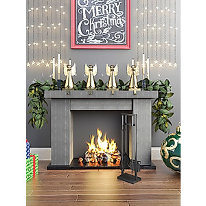 CALIDOLA 5 Pieces Fireplace Tools Set Wrought Iron Fireplace Tools with Chimney Poker, Tongs, Shovel, Brush and Stand Hearth Accessories Set, Black