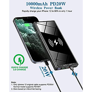 Wireless Portable Charger, 22.5W PD20W QC3.0 15W Fast Charging 10000mAh Power Bank LED Display, External Battery Pack, 2 Inputs and 4 Outputs(Qi & USB C) for iPhone Samsung Huawei iPad Headset etc
