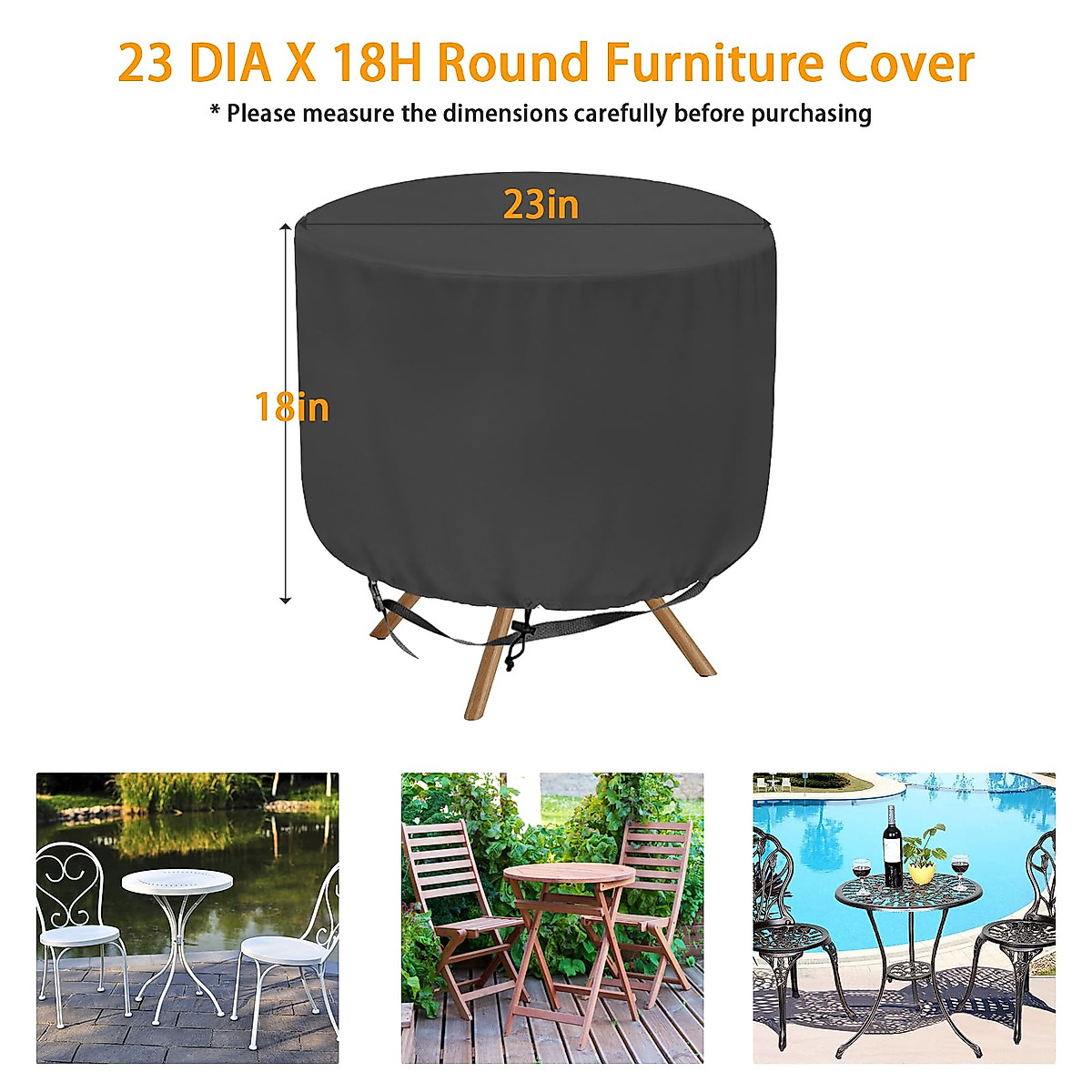 Patio Table Chair Cover Black, 23" DIA X 18"H, Outdoor Table Chair Cover,Outdoor Patio Furniture Cover Waterproof for Deck Box , Coffee Table and Chairs