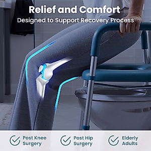 PELEGON Raised Toilet Seat with Handles (400lb) - Adjustable 3 in 1 Commode Chair for Toilet with Arms, Toilet Riser with Handles, Bedside Commode Chair, Handicap Toilet Seat for Elderly (Grey)