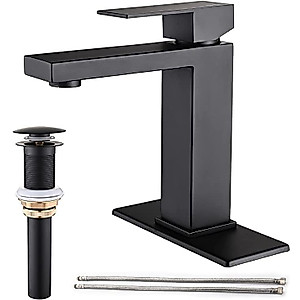AVSIILE Matte Black Bathroom Faucet, Single Hole Vanity Bath Faucet, Single Handle Modern Stainless Steel Bathroom Faucets for Sink 1 Hole with Pop Up Drain Stopper & Water Supply Hoses