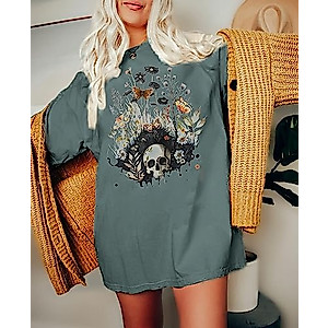 Women Oversized Skull Shirts Skeleton Floral Graphic Loose Tshirts Halloween Teen Girls Baggy Trendy Top