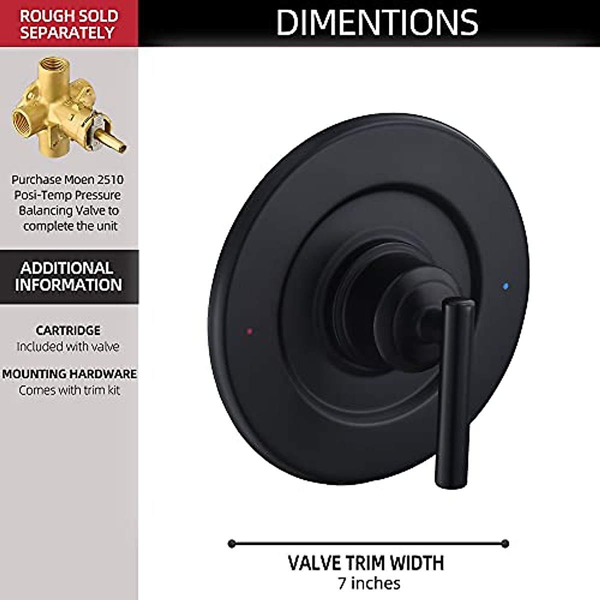 Replacement for Moen T2901BL Gibson Posi-Temp Valve Trim Kit, Matte Black