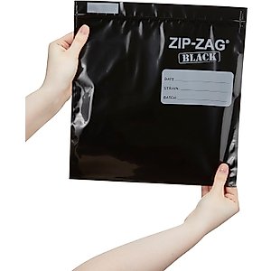 Zip Zag Bag Black (1/2 LB) 10x Large Zip Lock Bags (10.5" x 11") | Say Goodbye to Stale Herbs And Spices With Food Safe Zipper bags | Resealable, Reusable, Washable and Airtight Zipper Bags