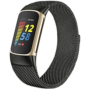surundo Compatible with Fitbit Charge 6/Charge 5 Bands for Wmen Men, Metal Mesh Milanese Loop Adjustable Strap Replacement for Fitbit Charge 6/Charge 5 Advanced Fitness & Health Trackers