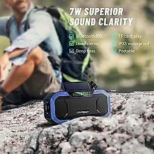 Emergency Radio Waterproof Bluetooth Speaker,Portable Digital AM FM Radio with Flashlight,Reading Lamp,Hand Crank NOAA Weather Radio with Solar Panel,5000mAH Cell Phone Charger,Emergency Survival Kit
