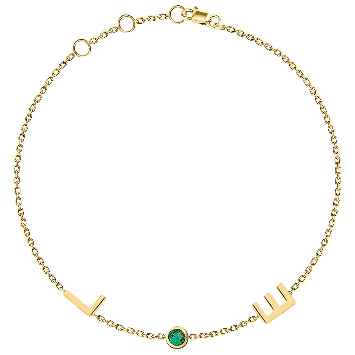 14k Gold or Silver Personalized Sideways Initial Letter Bracelet - Customize Your Solitaire Diamond Bracelet - Ideal Gift for Birthday, Weddings, Christmas, Engagements, Anniversaries