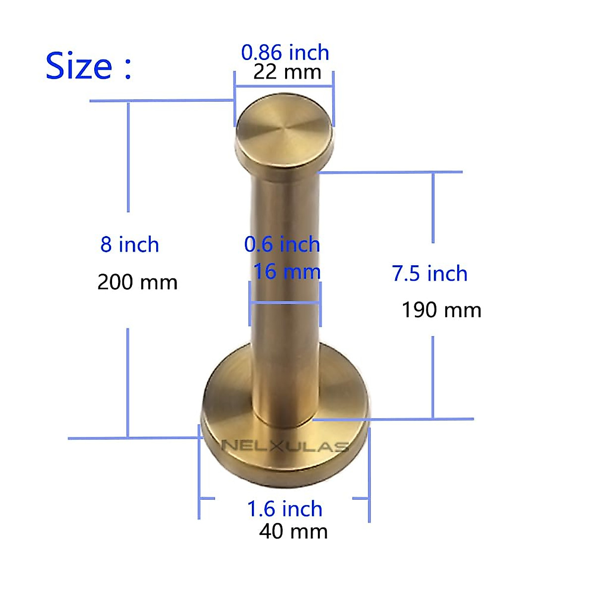 NELXULAS Golden Brushed Stainless Steel Single Heavy Duty Wall Mount Hook, Bath Towel Hooks, Robe Hooks, Coat Hanger, 4 PCS (8 inch)