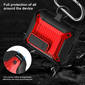 Lopnord Lock Compatible with Apple Airpods Case 2nd Generation, Rugged Case Cover for AirPods 1st with Keychain (Red)
