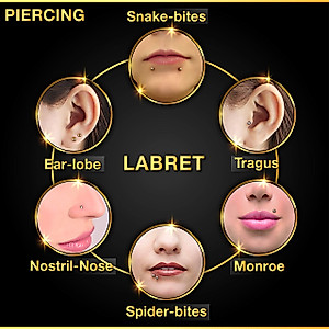 BanaVega 3PCS Surgical Steel Internally Threaded Labret 16g 1/4 6mm 3mm Sapphire Crystal Lobe Earrings Tragus Piercing Jewelry 0456