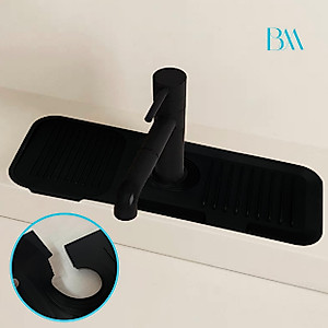 BULLMIND 7° Slope Kitchen Sink Splash Guard Behind Faucet | Sink Faucet Mat Splash Guard | Versatile Kitchen Faucet Splash Guard Accessory | Kitchen Splash Guard For Sink (17.7 x 5.5 inch, Black)