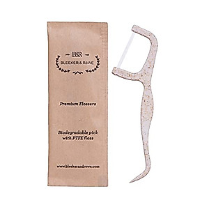 Bleeker and Rowe Biodegradable Individually Wrapped Floss Picks - Eco Friendly Flossers 150 Pack (PTFE Floss)