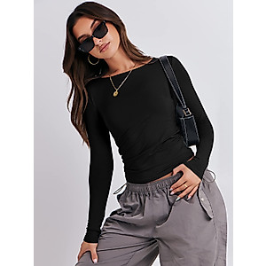 ANRABESS Women’s Long Sleeve Shirts Tight Fitted Going Out Crop Tops Crewneck Basic Tee Y2k Outfits Teens Girls Clothes Black L