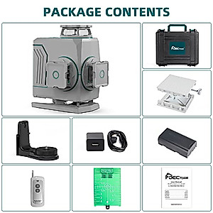 4D Self-Leveling Laser Level, 197Ft DECTEAM 16 Lines Green Cross Line Laser Levels, with Rechargeable Battery, 360° Magnetic Bracket, Remote Controller, Hard Carry Case - T04CG