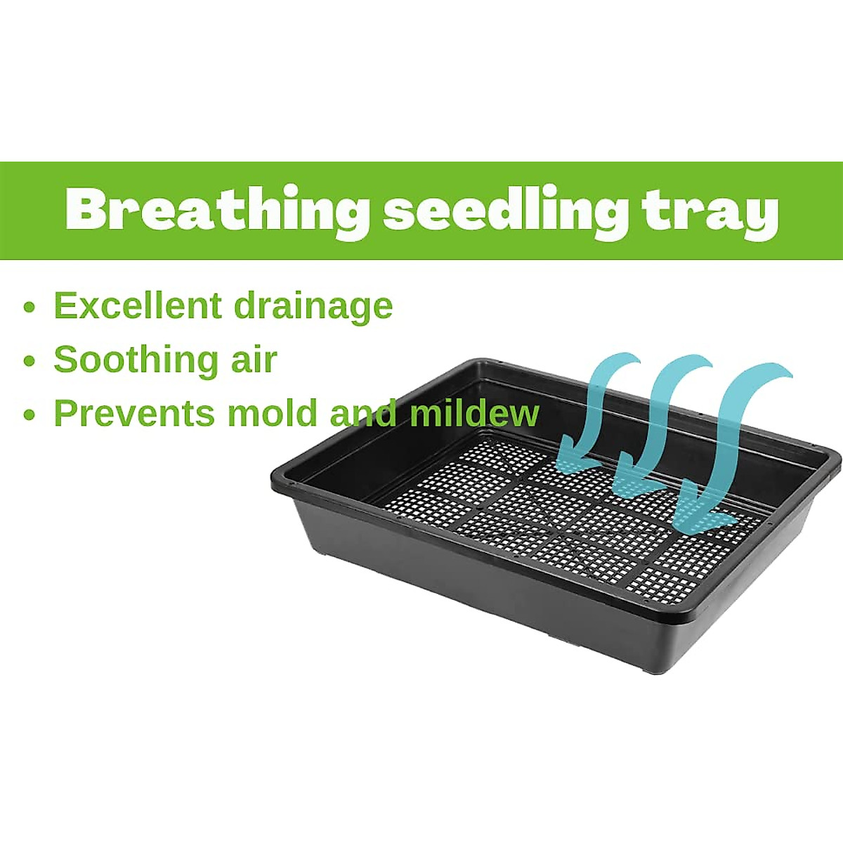 BeGrit Seed Starter Trays 5-Pack 15x12 inch Mesh Bottom Tray Plastic Plant Trays Garden Seedling Starter Kit for Plants,Microgreens,Soil Blocks,Wheatgrass,Hydroponic and Fodder Systems