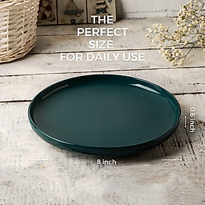 AmorArc Ceramic Plates Set of 6, 8.0 Inch Round Stoneware Salad Plates Use for Dessert, Salad, Appetizer etc,Microwave and Dishwasher Safe, Scratch Resistant Small Deep Dinner Plates-Green