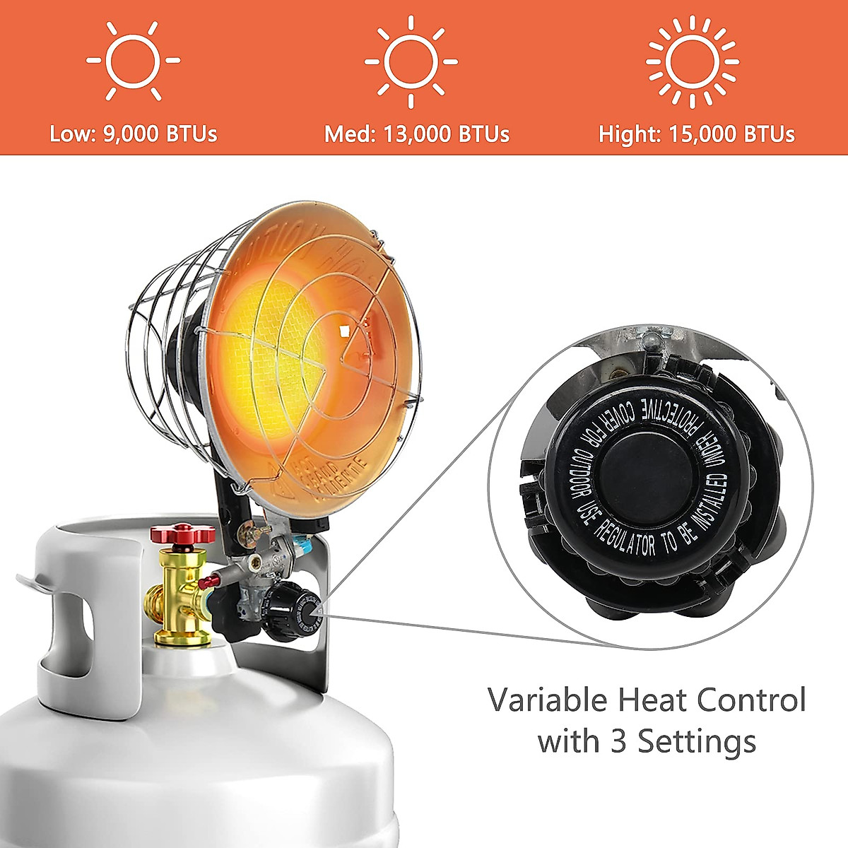 ROVSUN 15,000 BTU Propane Tank Top Heater, Portable Infrared Heater with Safety Shut-off Valve and Tip-over Switch for Indoor Outdoor Camping Fishing Patio Garage (Propane Cylinder not Included)