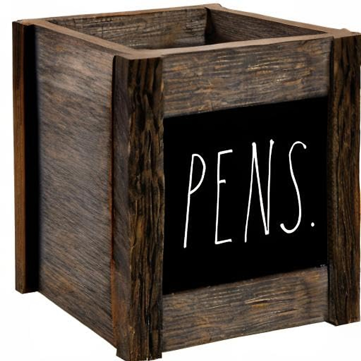 Rae Dunn Pencil Cup - Wooden Pen Holder and Desktop Organizer - Small Rustic Wood Desk Top Caddy for Office Accessories and Supplies - Organization for Home, School, Classroom, Work (Dark Brown)