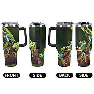 Colored Frogs And Dragonflies Insulated Stainless Steel Travel Mug, 40 Oz Tumbler with Handle And Straw Double-Wall Vacuum Coffee Cup, Leak-Proof Lid, Keeps Drinks Hot/Cold for Hours