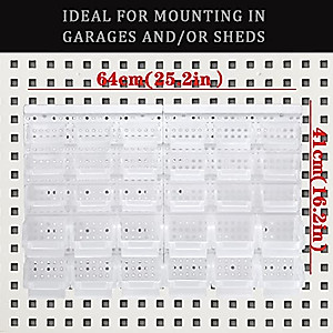 RIVTUN Transparent Garage Organizer Bins, 30PCS Wall Mounted Storage Small Parts Bins With White Pegboard to Store Nuts,Bolts, Screws, Nails