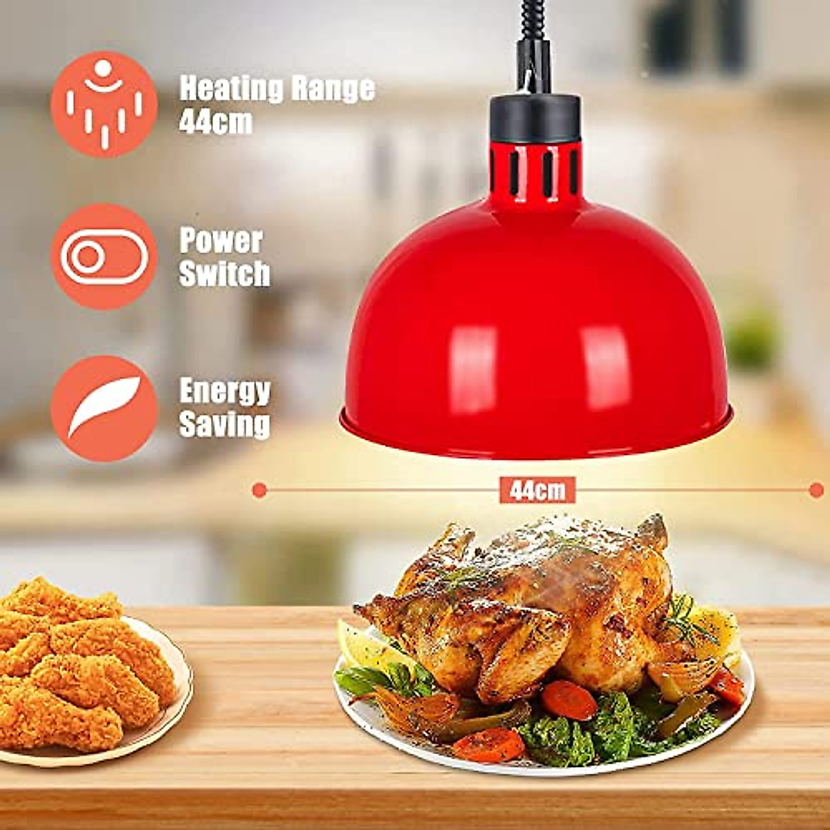 FXJ Food Heat Lamp Food Warmer, Food Heat Lamp Buffet Retractable Heat Lamp for Restaurant Hanging Heating Lamp for Food Warming Restaurant Warmer Food Service (Silver)