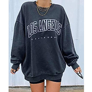 Kaxindeb Women's Los Angeles California Sweatshirt Oversized Bat Long Sleeve Crewneck Pullover Navy