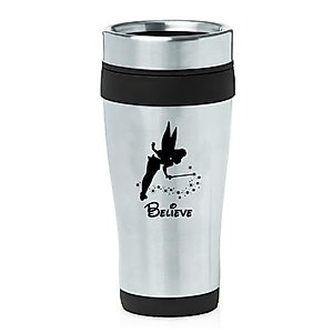 16oz Insulated Stainless Steel Travel Mug Coffee Mug Tumbler Fairy Believe (Black)