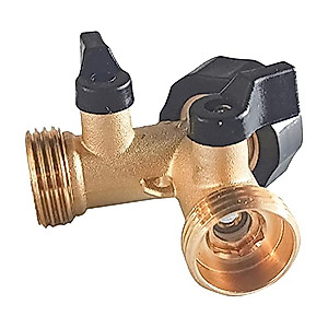 Hourleey Brass Garden Hose Splitter 2 Way, 3/4 Inch Hose Connector Tap Splitter, Hose Y Splitter, Hose Spigot Adapter 2 Valves with Extra Rubber Washers (1)
