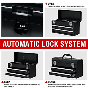 UNITEDPOWER Portable Metal Tool Box，2-Drawer Steel Organization Micro Tool Chest for Household, Warehouse, Repair Shop, Black