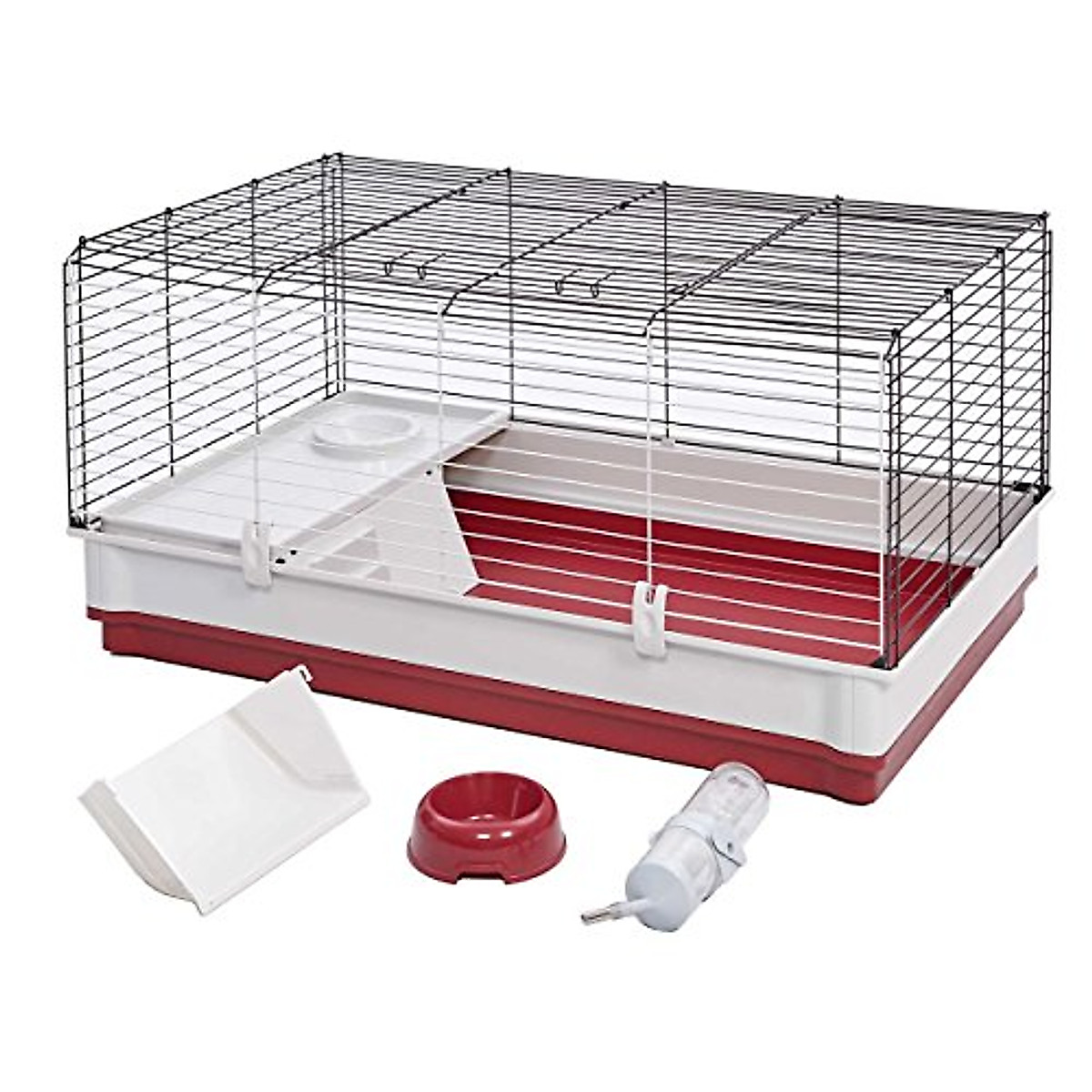 MidWest Homes for Pets 158 Wabbitat Deluxe Rabbit Home, Rabbit Cage, 39.5 L x 23.75 W x 19.75 H Inch, Maroon/White