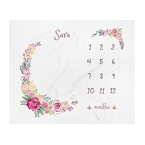 Customizable Baby Monthly Milestone Blanket Girl | Large 50"x60" | Personalized Soft Photography Background | Newborn Girls or Boys Photo Prop | Best